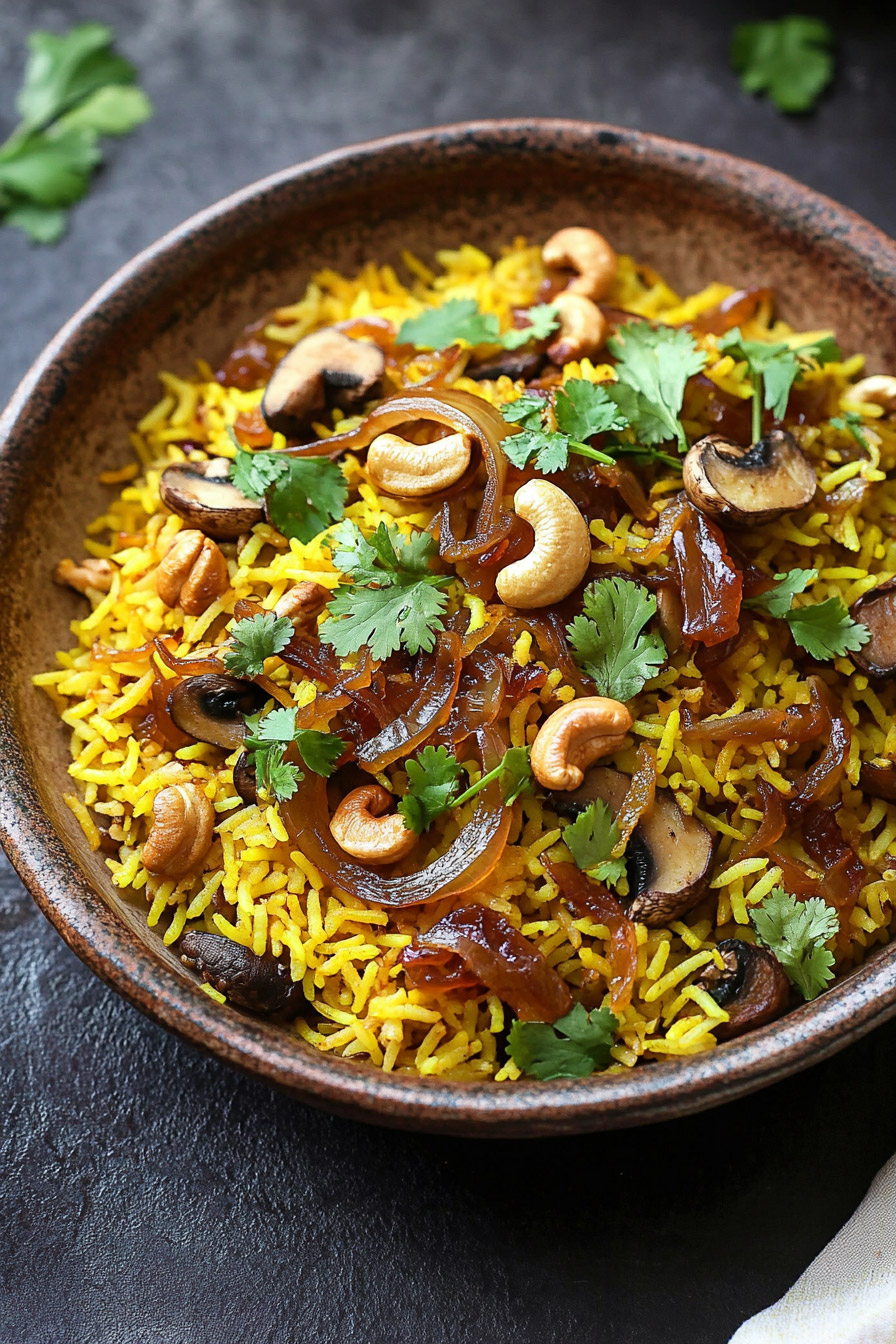 South Indian Mushroom Biryani | Spicy & Flavorful Rice Dish