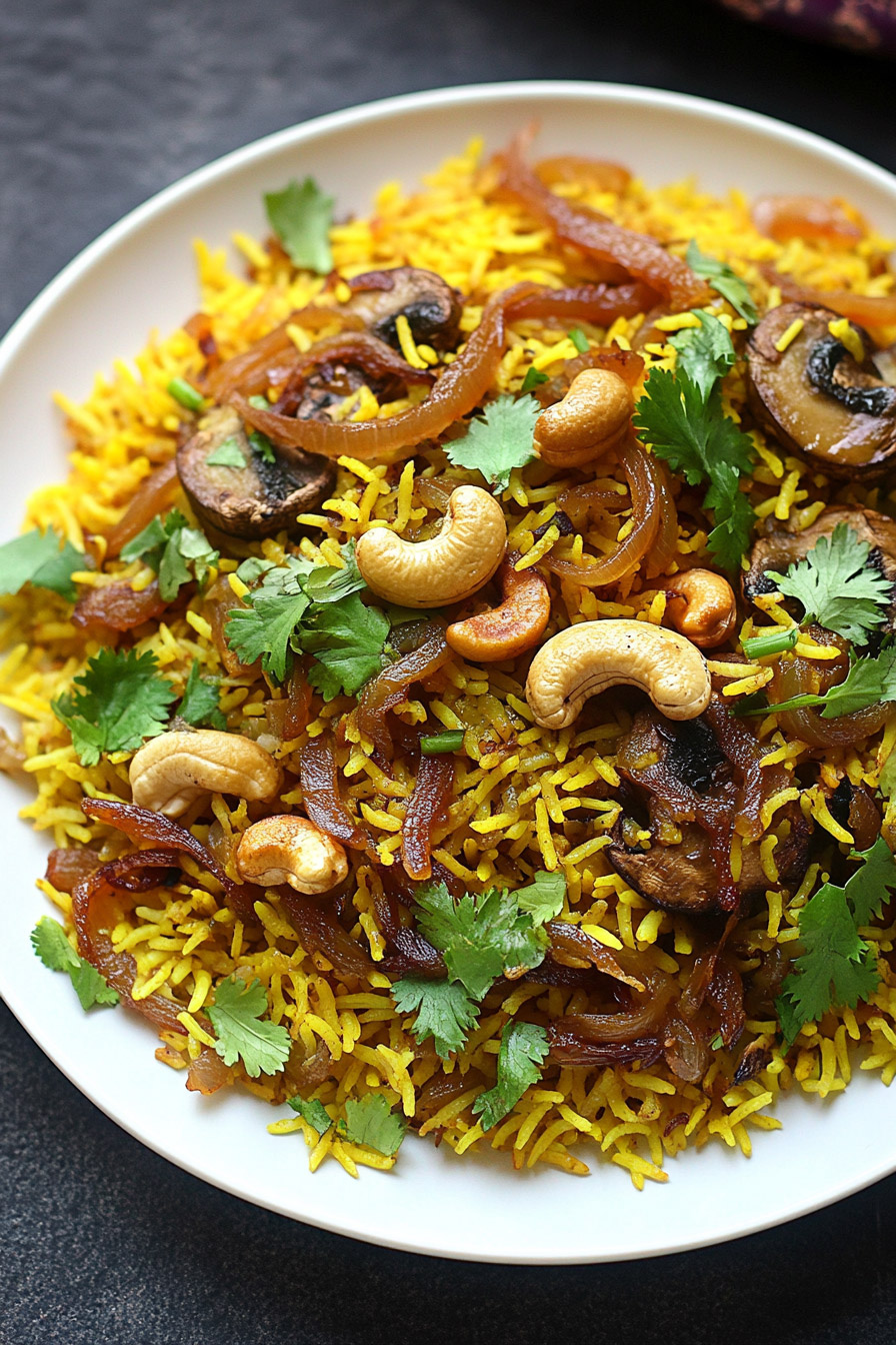 South Indian Mushroom Biryani | Spicy & Flavorful Rice Dish